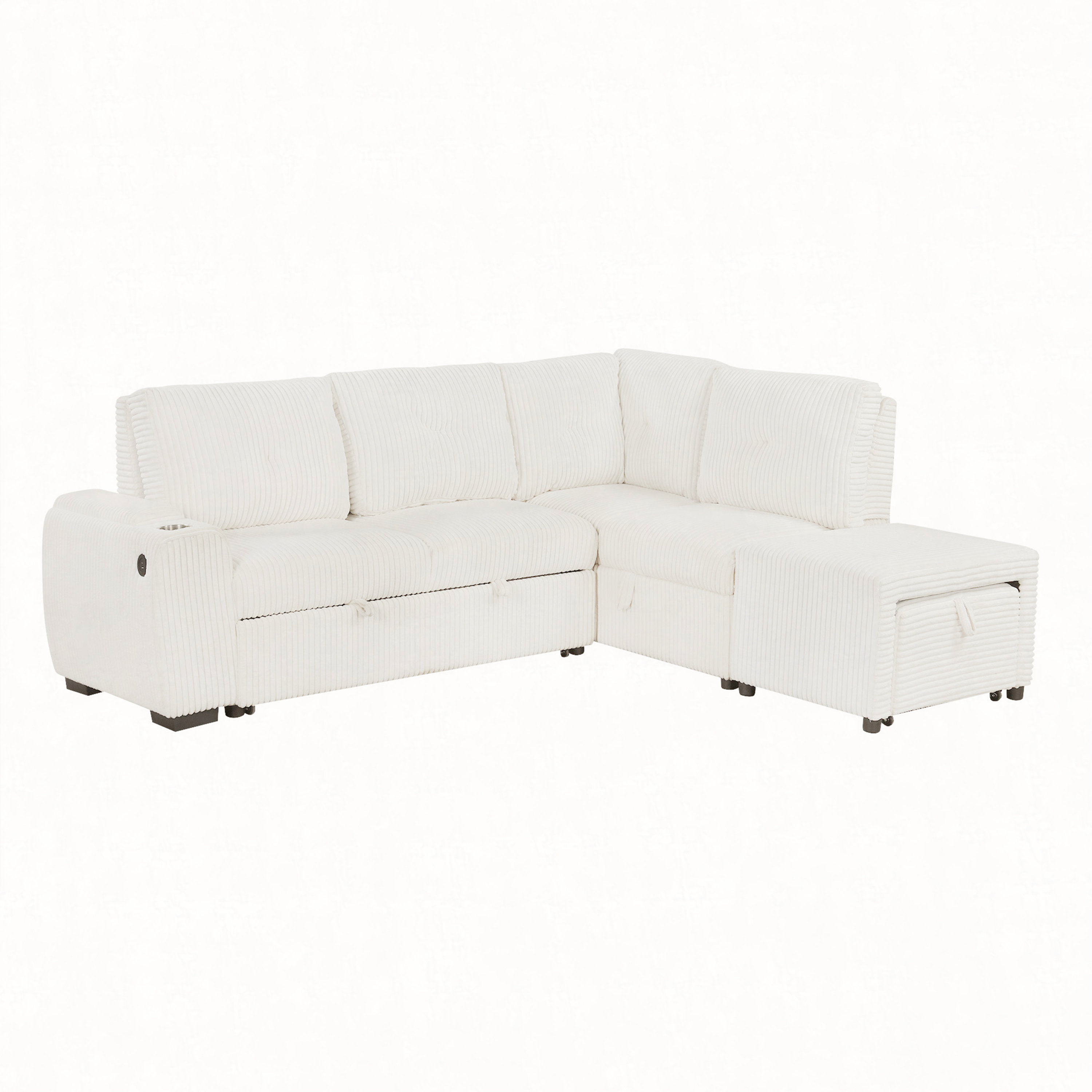 Latitude Run® 94" Sectional Sofa Pull-out Sofa Bed L-shaped Sofa with Movable Ottoman and Stool ...